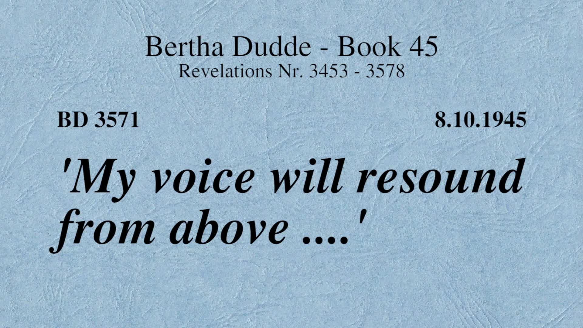 BD 3571 'MY VOICE WILL RESOUND FROM ABOVE ....' - iConnectFX™