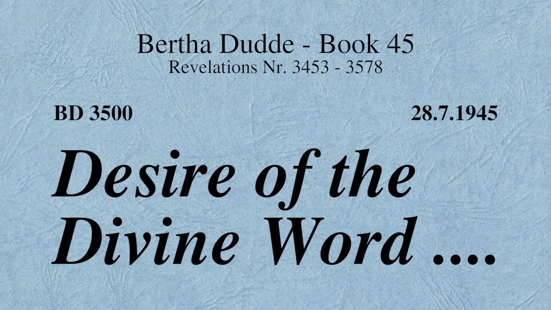 BD 3500 - DESIRE OF THE DIVINE WORD .... - iConnectFX™