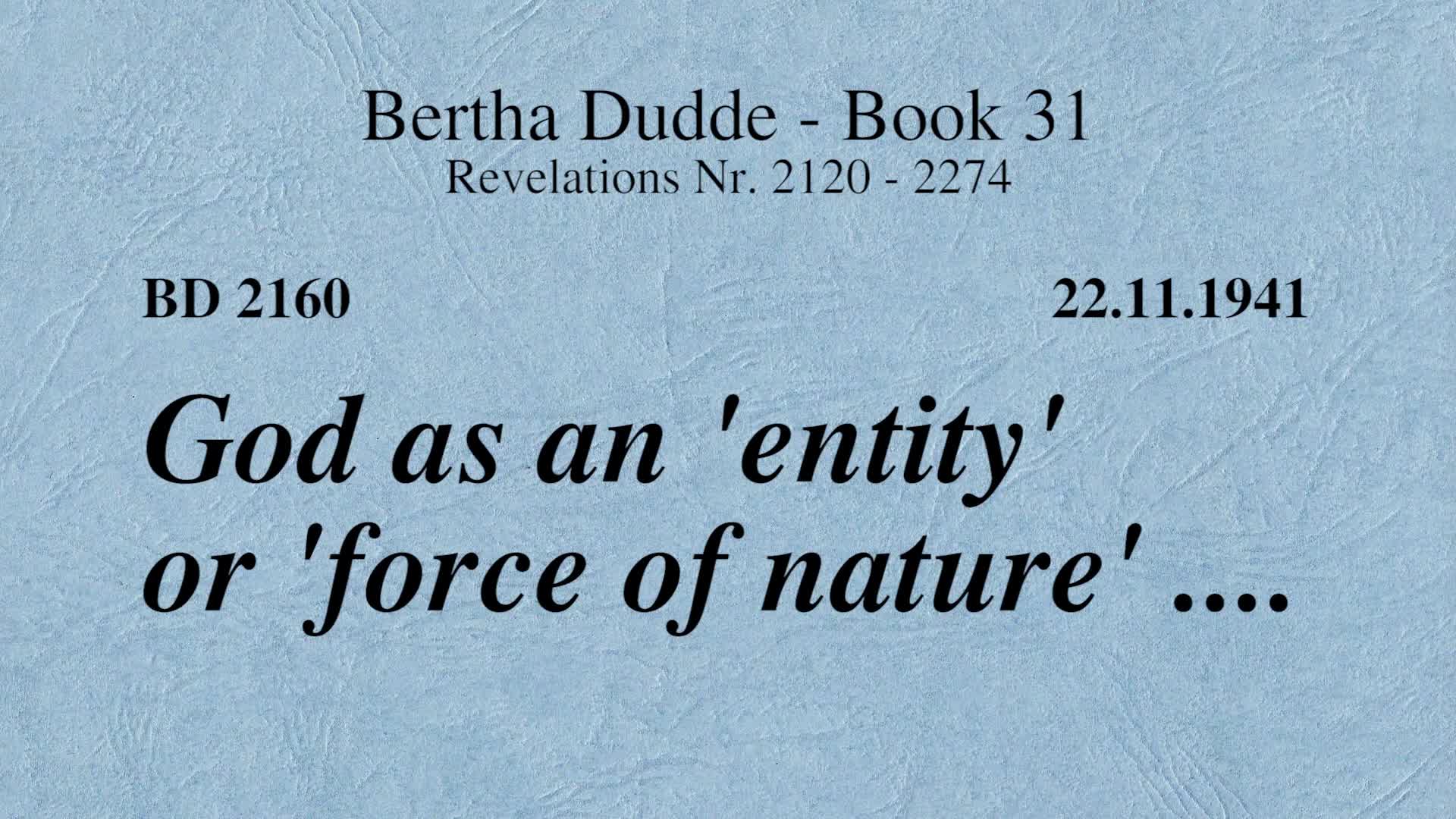 BD 2160 - GOD AS AN 'ENTITY' OR 'FORCE OF NATURE' .... - iConnectFX™